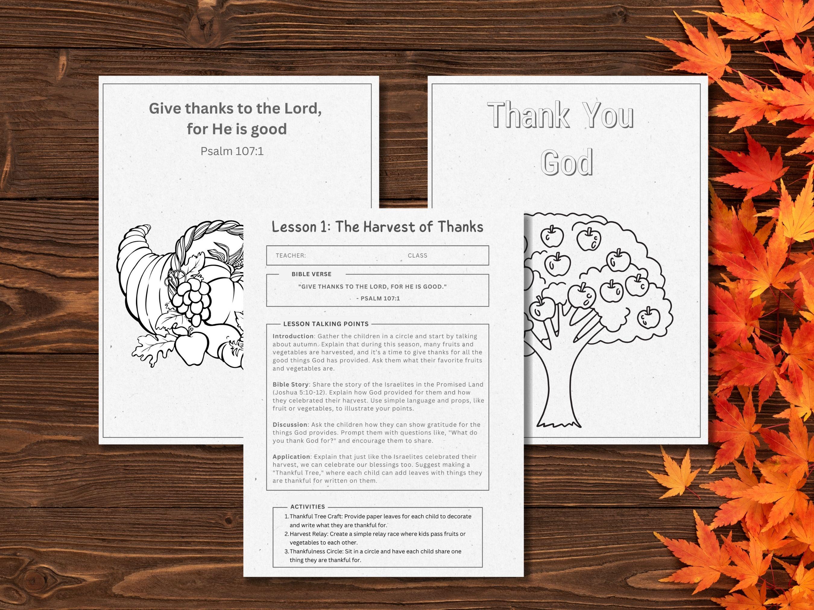 Thanksgiving Bible Stories for Kids, Coloring Page Activities ...