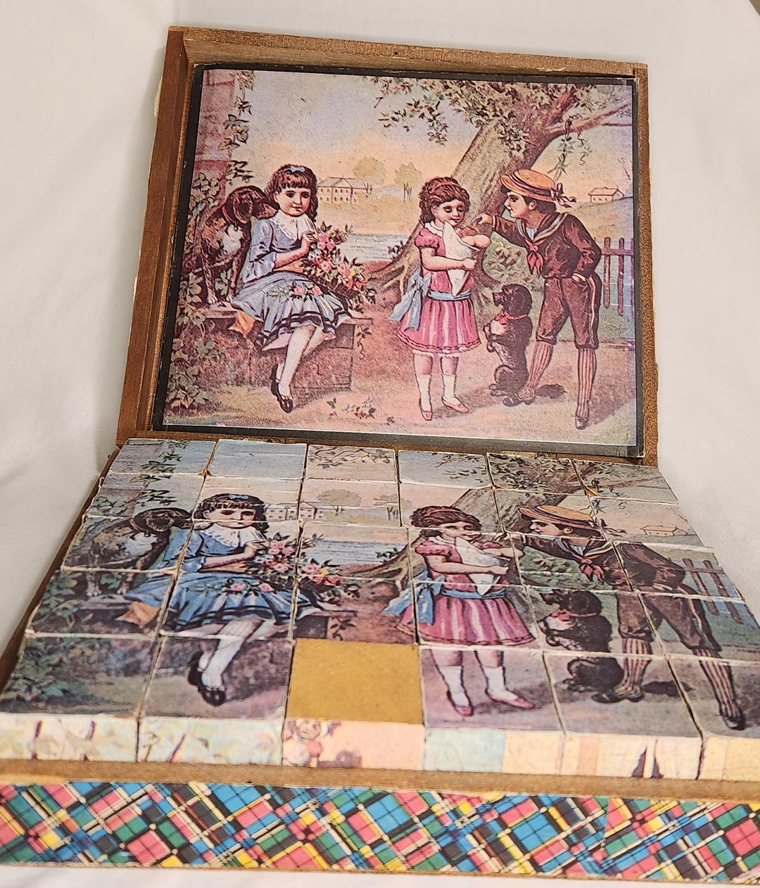 Antique Paper and Wooden Block Puzzle Box 6 Sided - Etsy