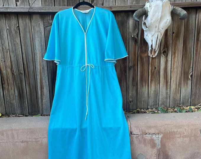 70s Vintage Vanity Fair Blue Dressing Gown | Retro Loungewear Zipper ...