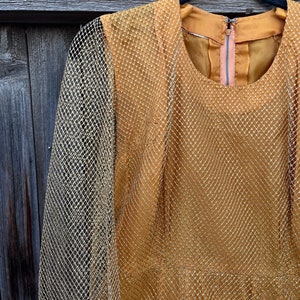 60s Vintage Gold Mesh Party Dress Mod Fishnet Cocktail Dress M/L - Etsy