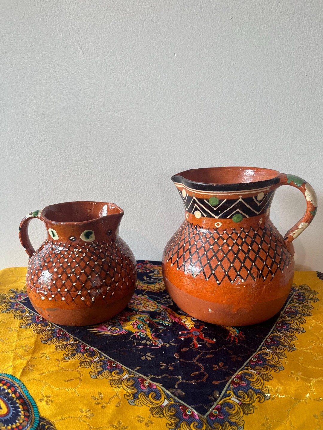 Vintage Mexican Clay Pitchers | Hand-painted Pottery Decor ...