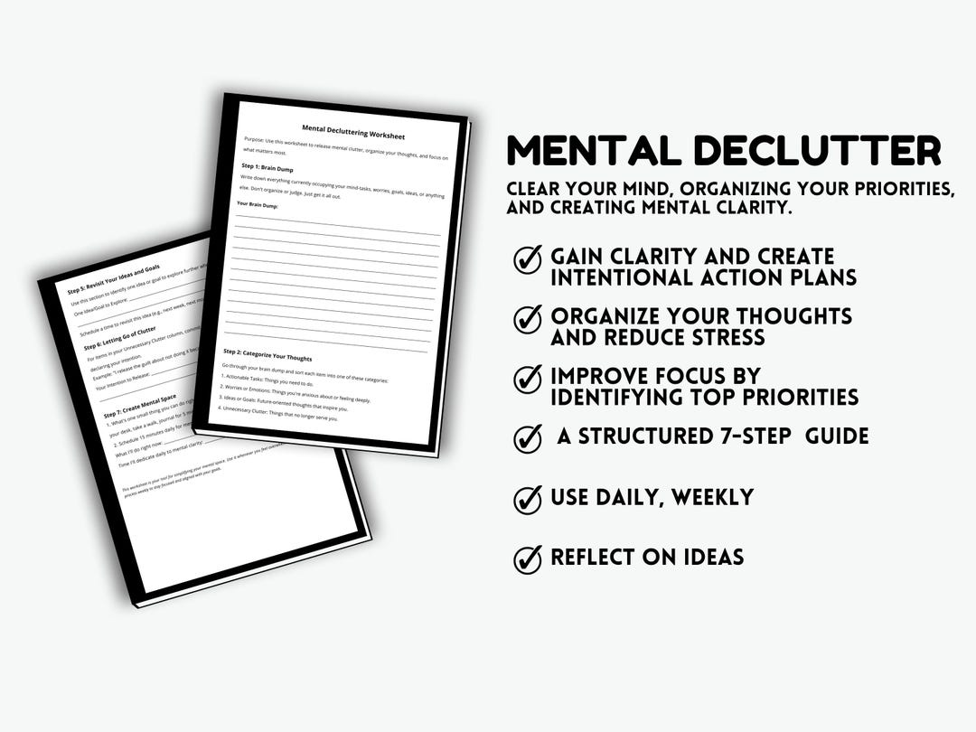 Printable Mental Decluttering Worksheet | Self-care Tool for Organizing ...