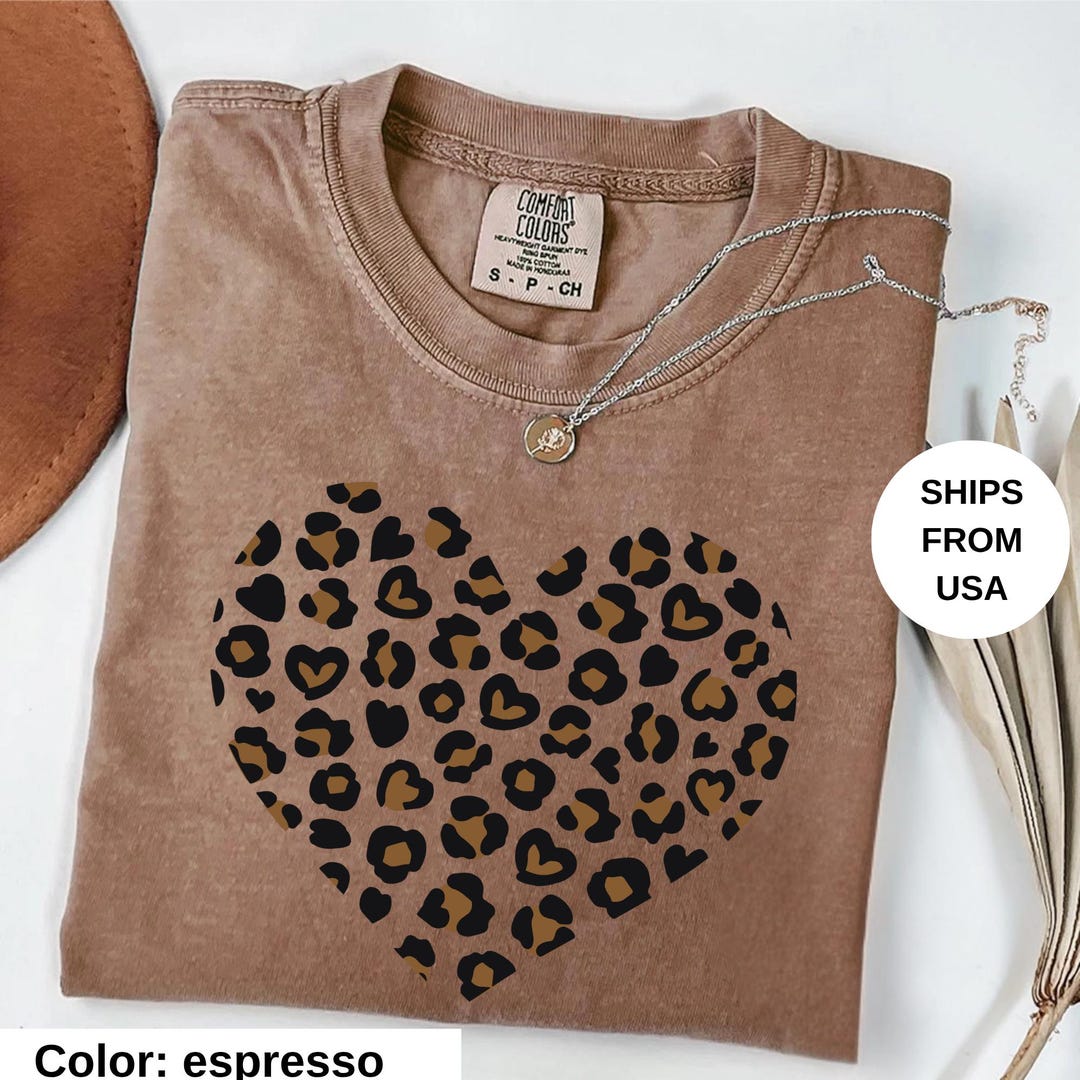 Comfort Colors® Leopard Heart Shirt, Valentine Heart T-shirt, Cute ...