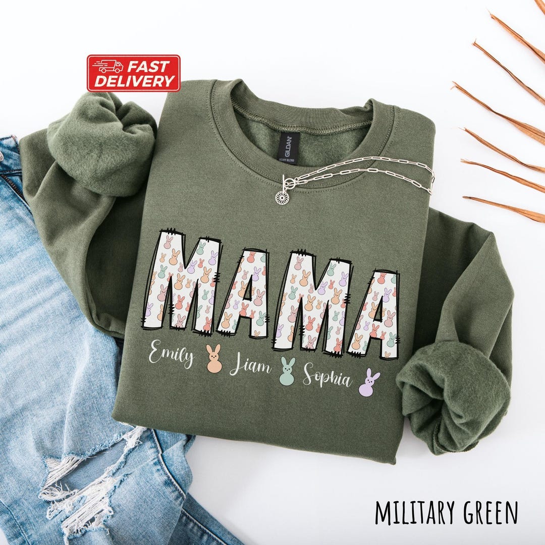 Custom Easter Mama Sweatshirt With Kids Name, Easter Day Shirt, Happy ...