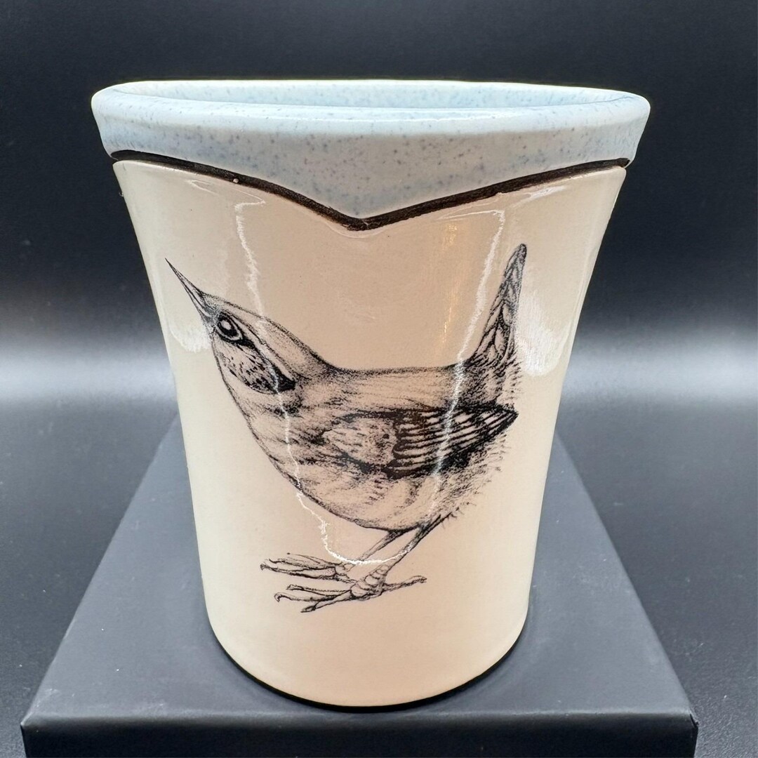 Laura Zindel Artisan Pottery Nuthatch Bird Flared Tumbler Cup Vase Blue ...