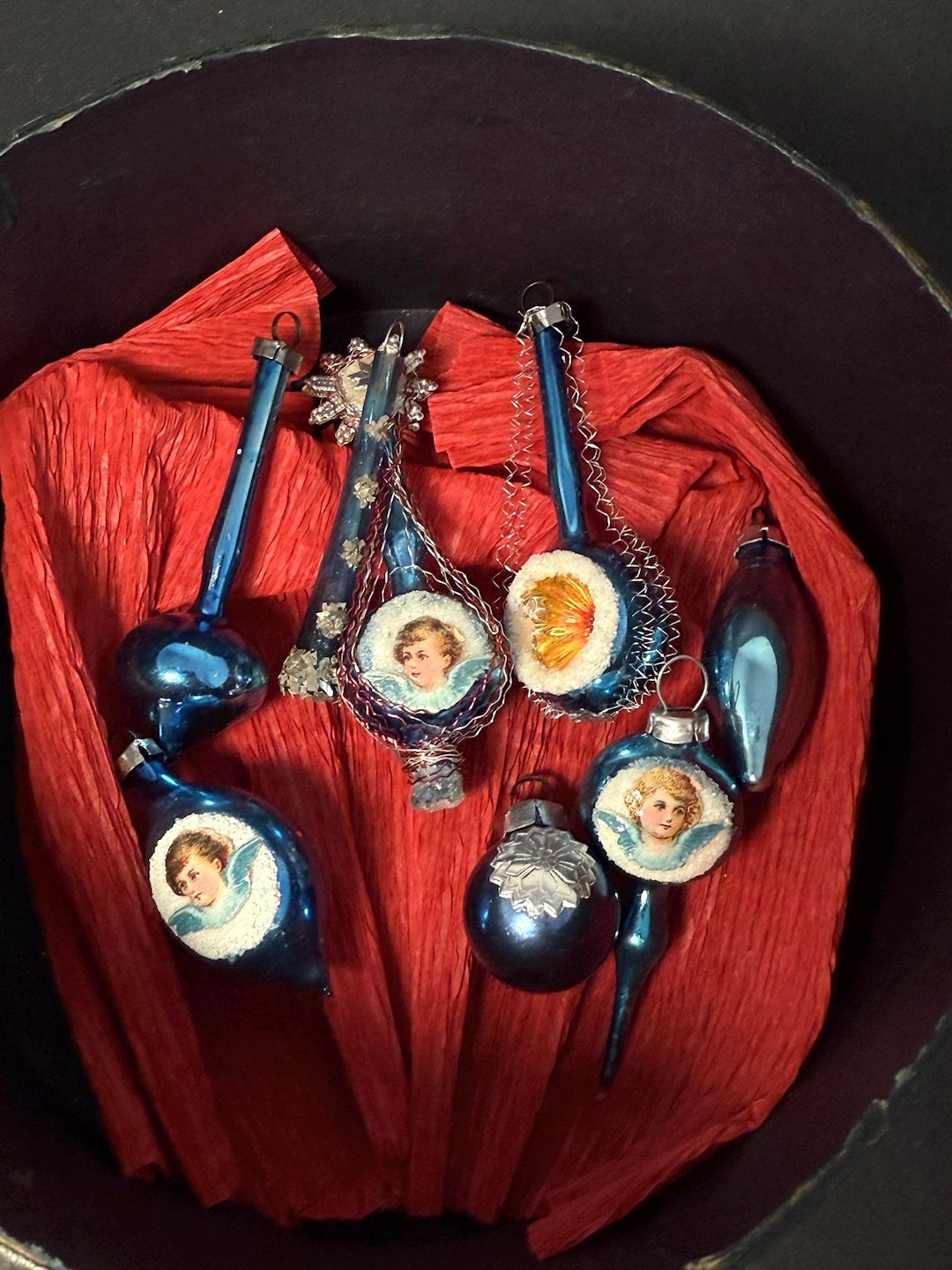 1950s East German Handmade Christmas Ornament Set – Blue Mercury Glass ...