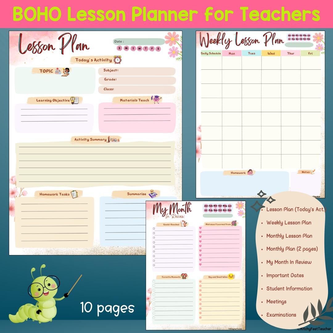 BOHO Teacher Lesson Planner - Etsy