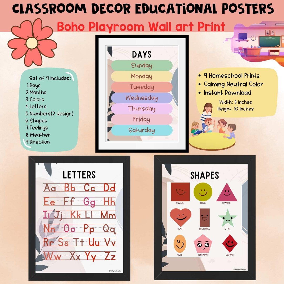 BOHO Classroom Educational Posters | Wall Art Print | Nursery ...
