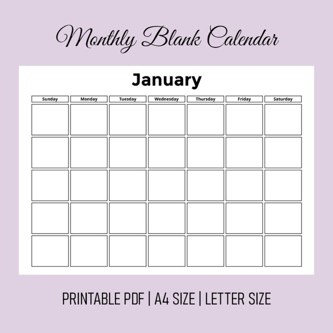 Minimalist Monthly Blank Calendar: A4 & Letter Size (PDF) - Etsy