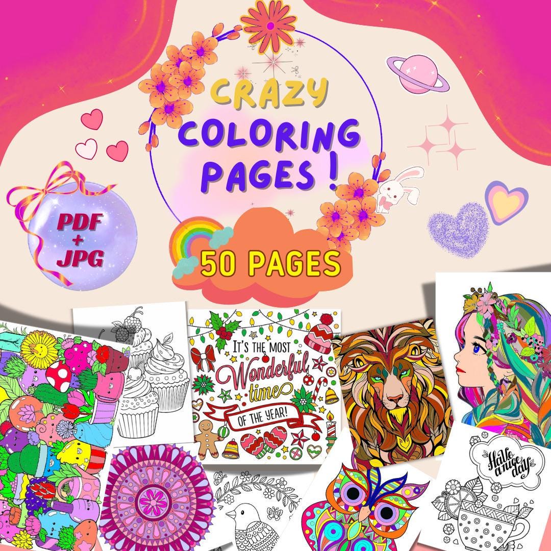 50 Printable Adult Coloring Pages Bundle - Mandala, Animals, Flowers ...