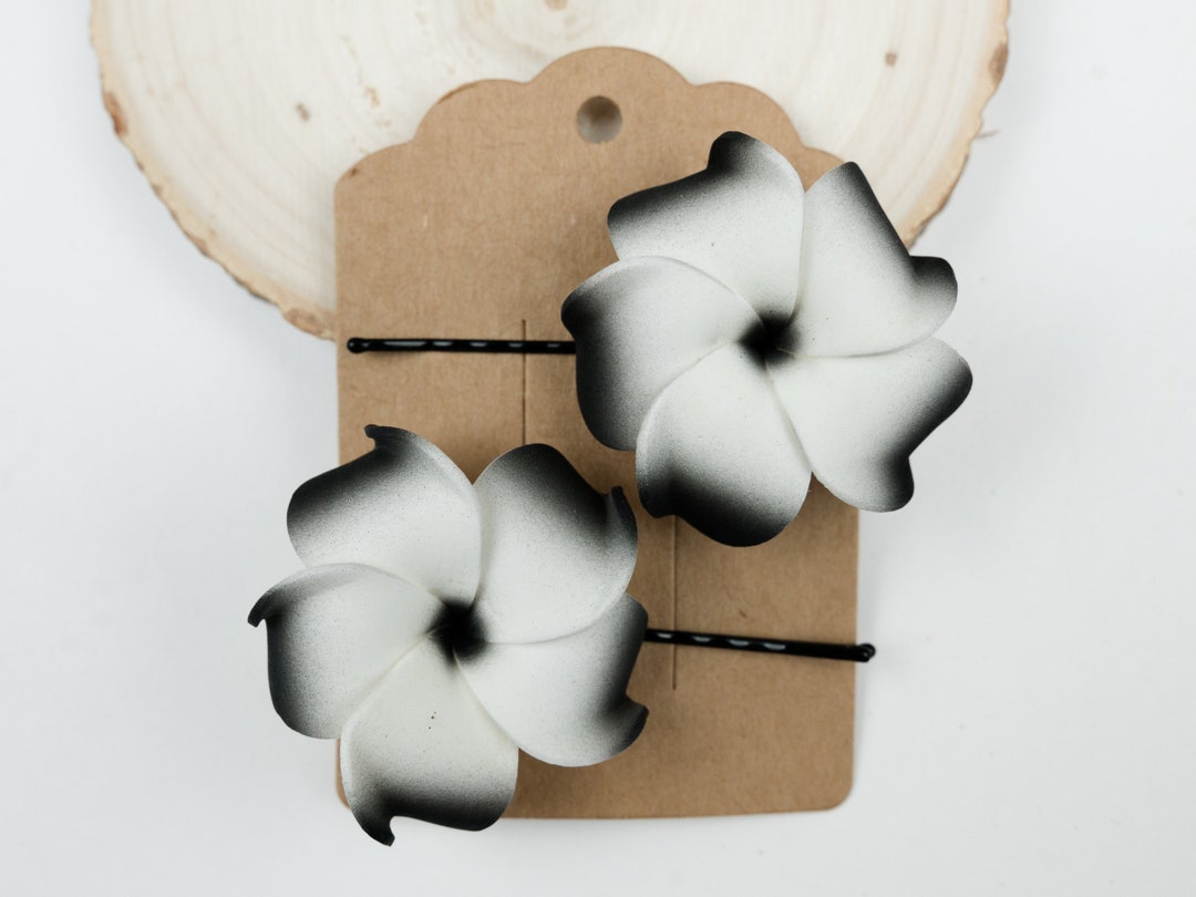 Plumeria Flower Bobby Pins, 1 1/2 Inch, Black Metal Pins, Foam Flowers ...