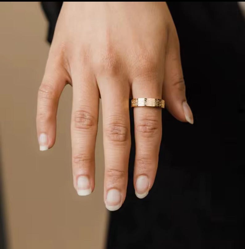 Gold Plated Islamic Ring: Arabic Calligraphy Band, Quran Verse Jewelry ...
