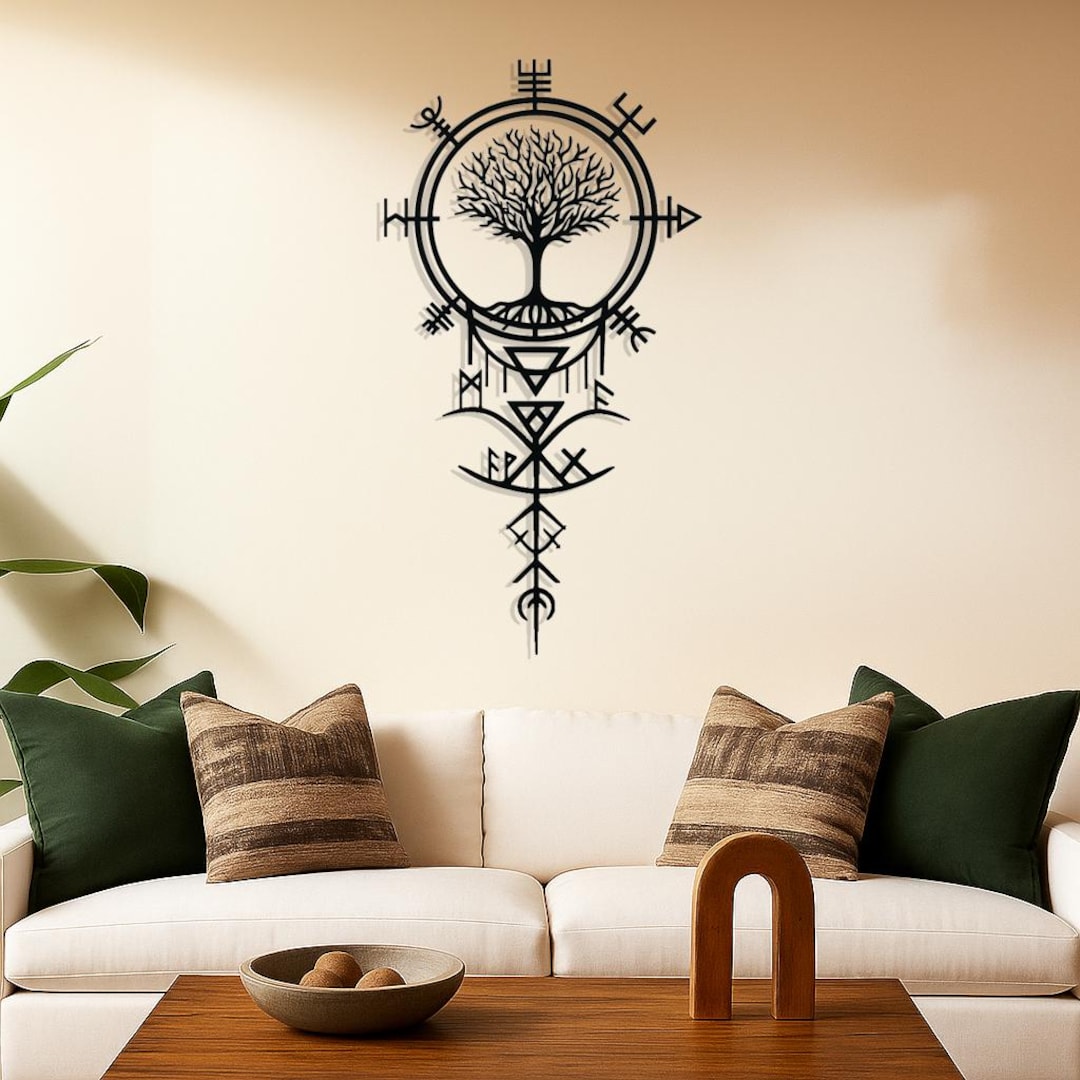 Nordic Rune Tree Metal Wall Art Viking Symbol Sacred Geometry Decor - Etsy