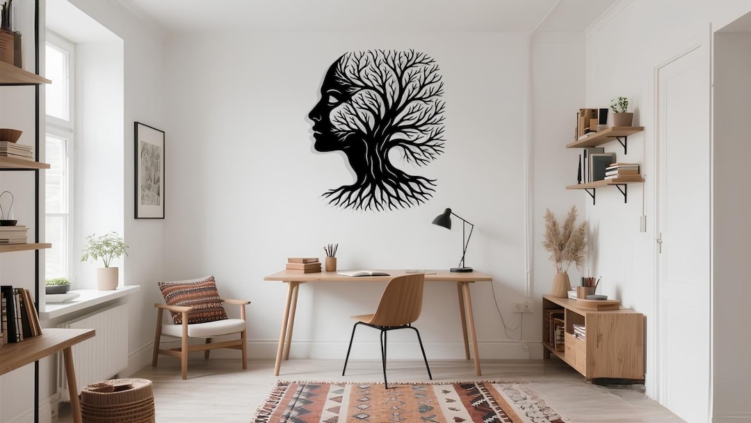 Tree of Life Woman Metal Art, Profile Wall Decor, Nature Inspired Wall ...