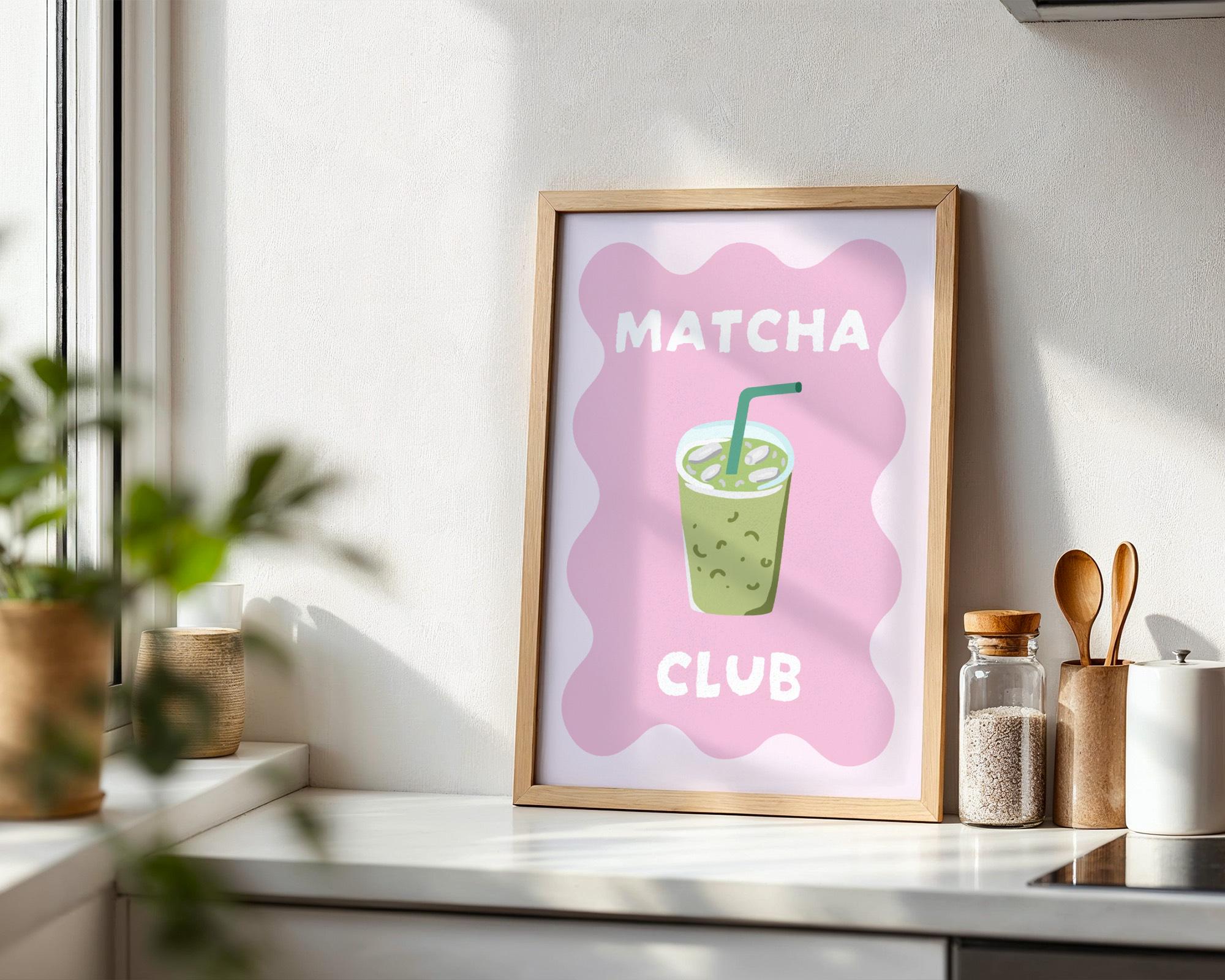 Aesthetic Matcha Club Print, Pink Matcha Wall Art, Trendy Matcha Poster ...