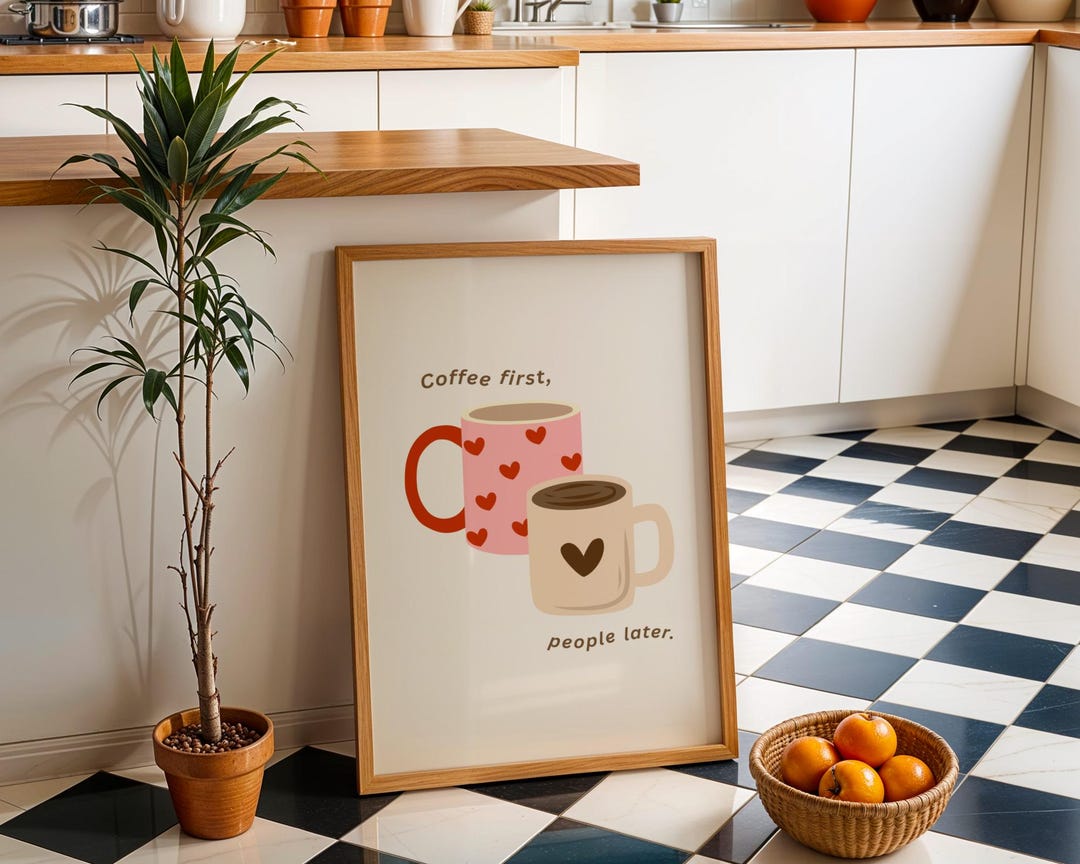 Coffee First People Later Wall Art, Coffee Print, Coffee Lover Decor ...