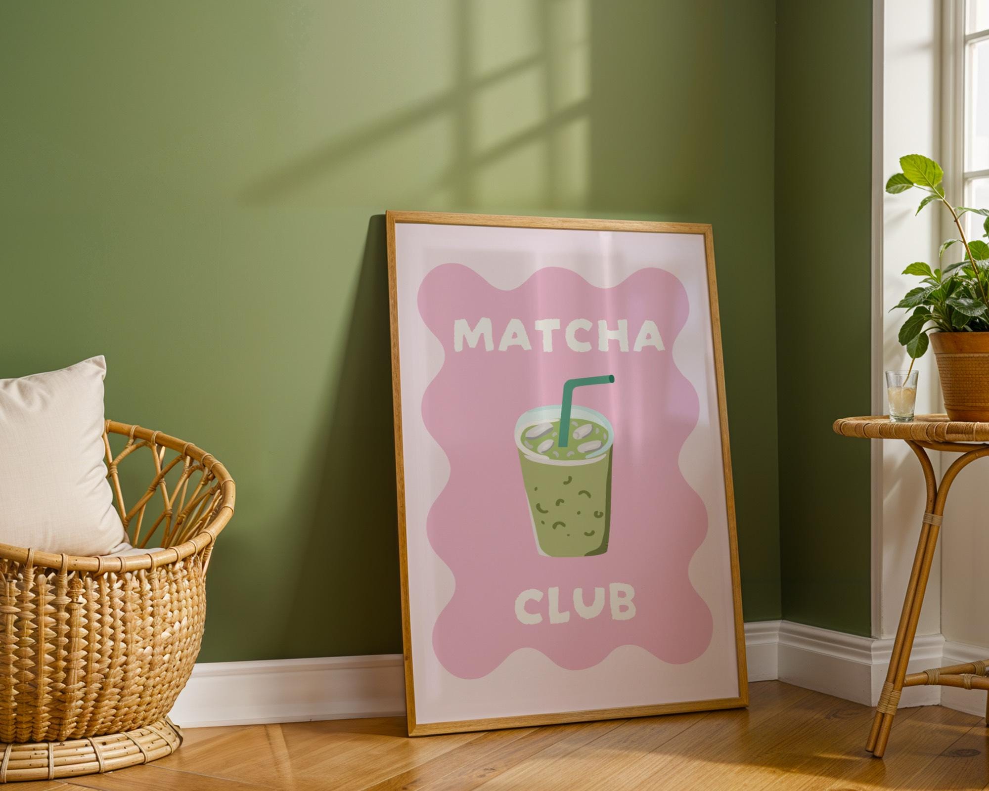 Cute Matcha Club Print, Matcha Wall Art, Trendy Matcha Poster, Pink ...