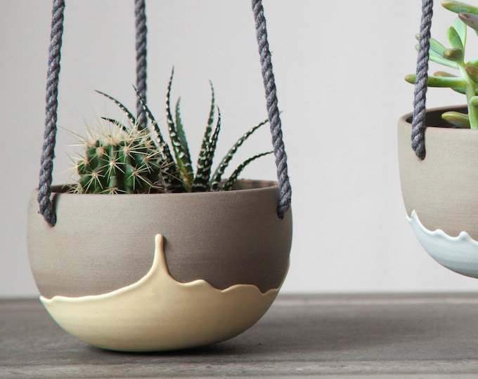 Small Hanging Planter With Yellow Drips Small Plant Holder - Etsy
