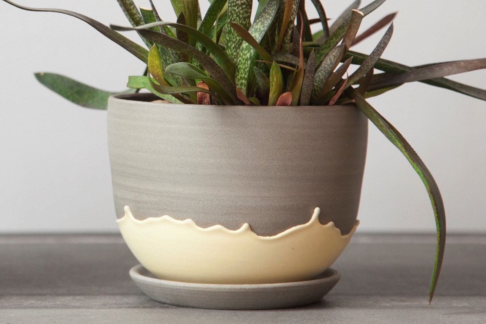 Stoneware Planter With Yellow Drips Ceramic Plant Pot | Etsy