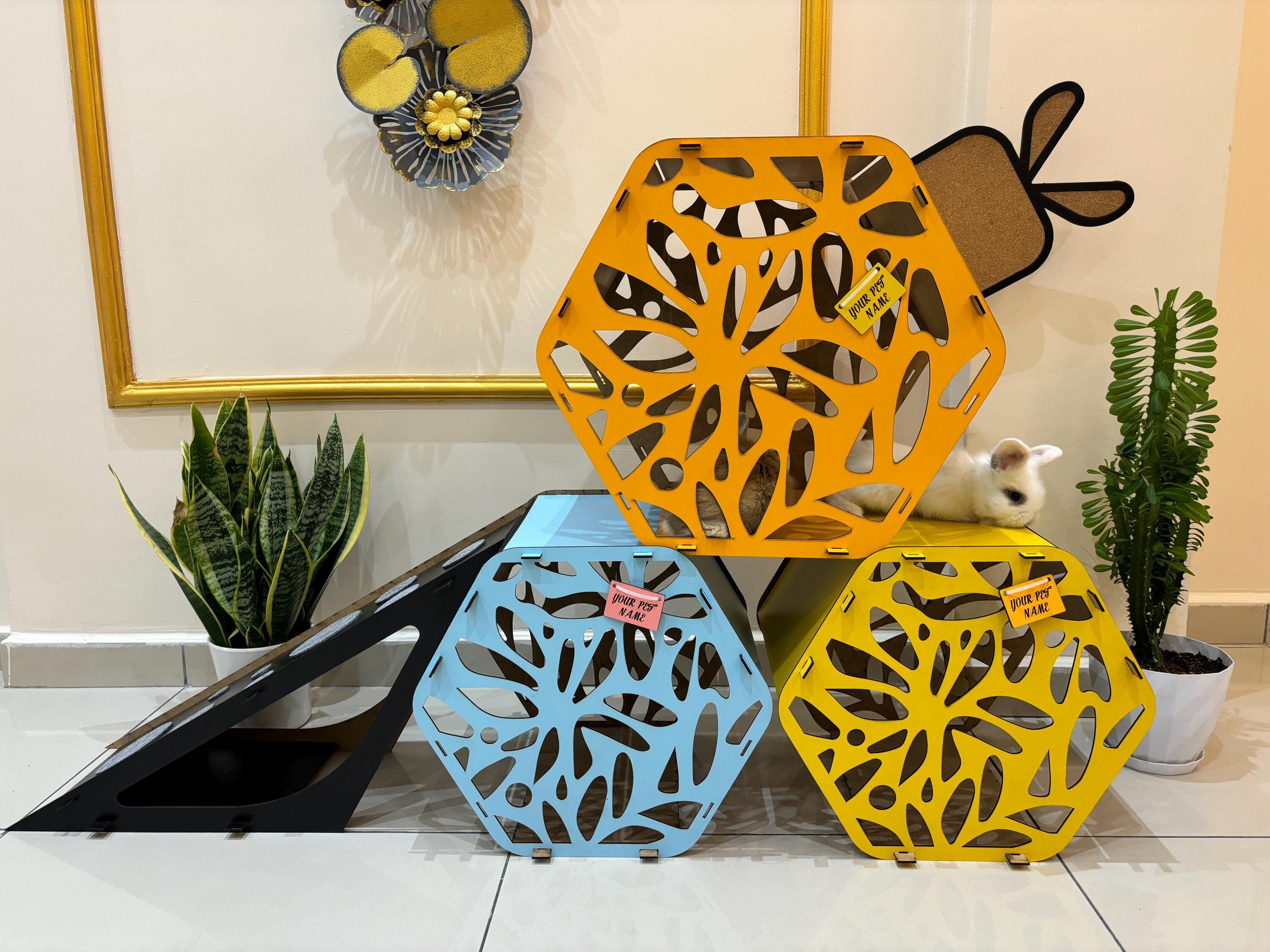 Hexagon Colorful Wooden Rabbit House, Guinea Pig House, Customizable ...