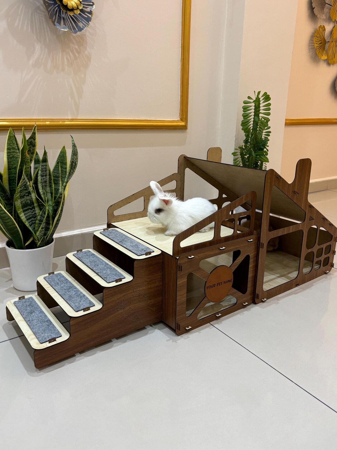 Large Rabbit Wooden Hideout House ,bunny Wooden House, Multi-chamber ...