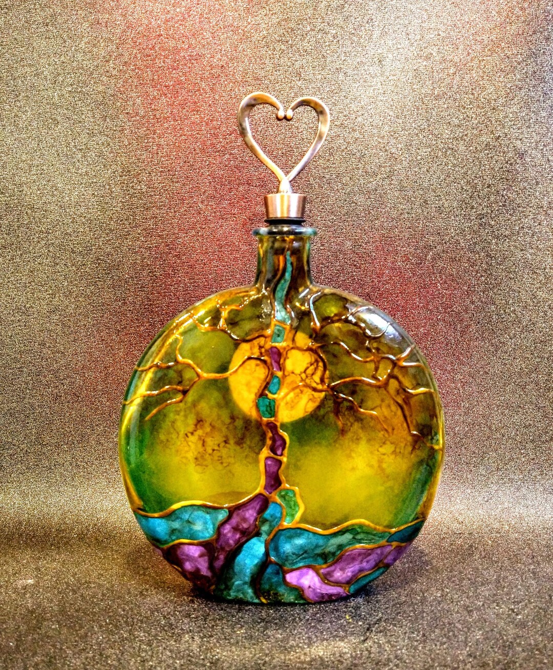 Hand Painted Glass Cremation Urn: Tree of Life Ash Keeper With Glow in ...