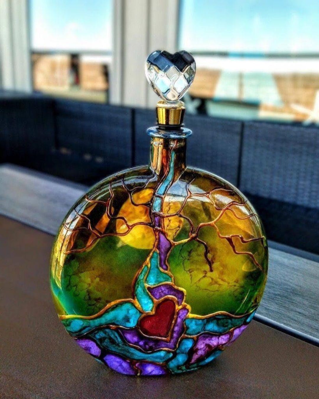 Hand Painted Cremation Memorial Tree of Life Urn - Colorful Glass Ash ...