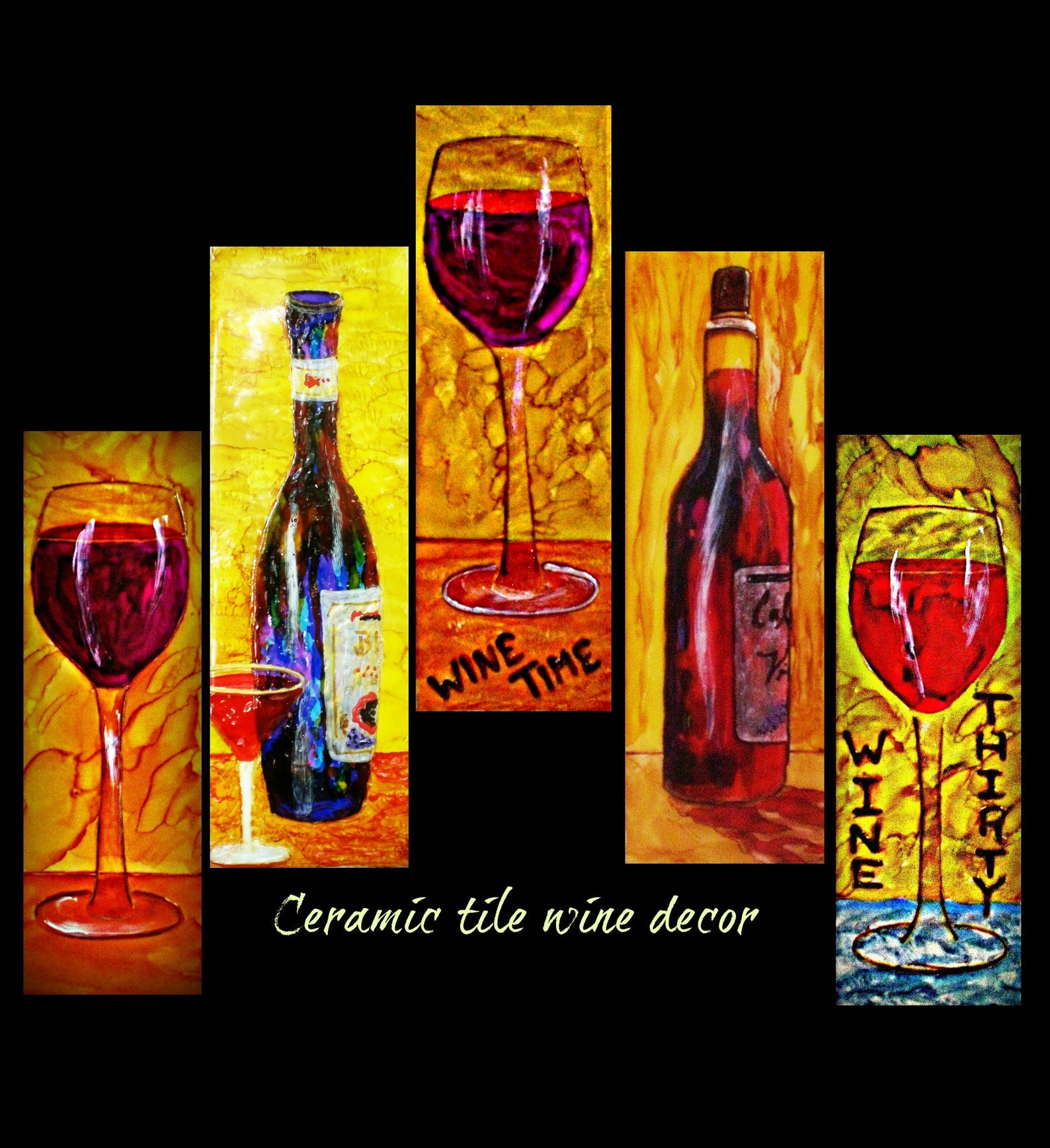 Ceramic Tile Art Decorative Tile Decor Wine Bottle Wall Tile - Etsy UK