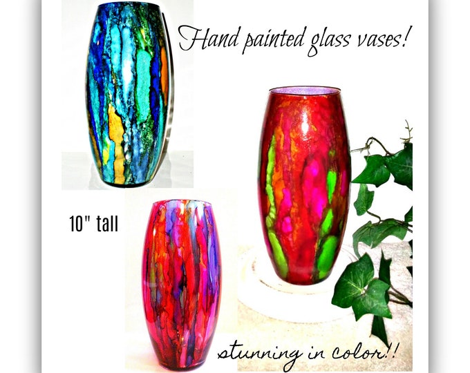 Hand Painted Glass Vase Decor Glass Vase Wedding Vase - Etsy