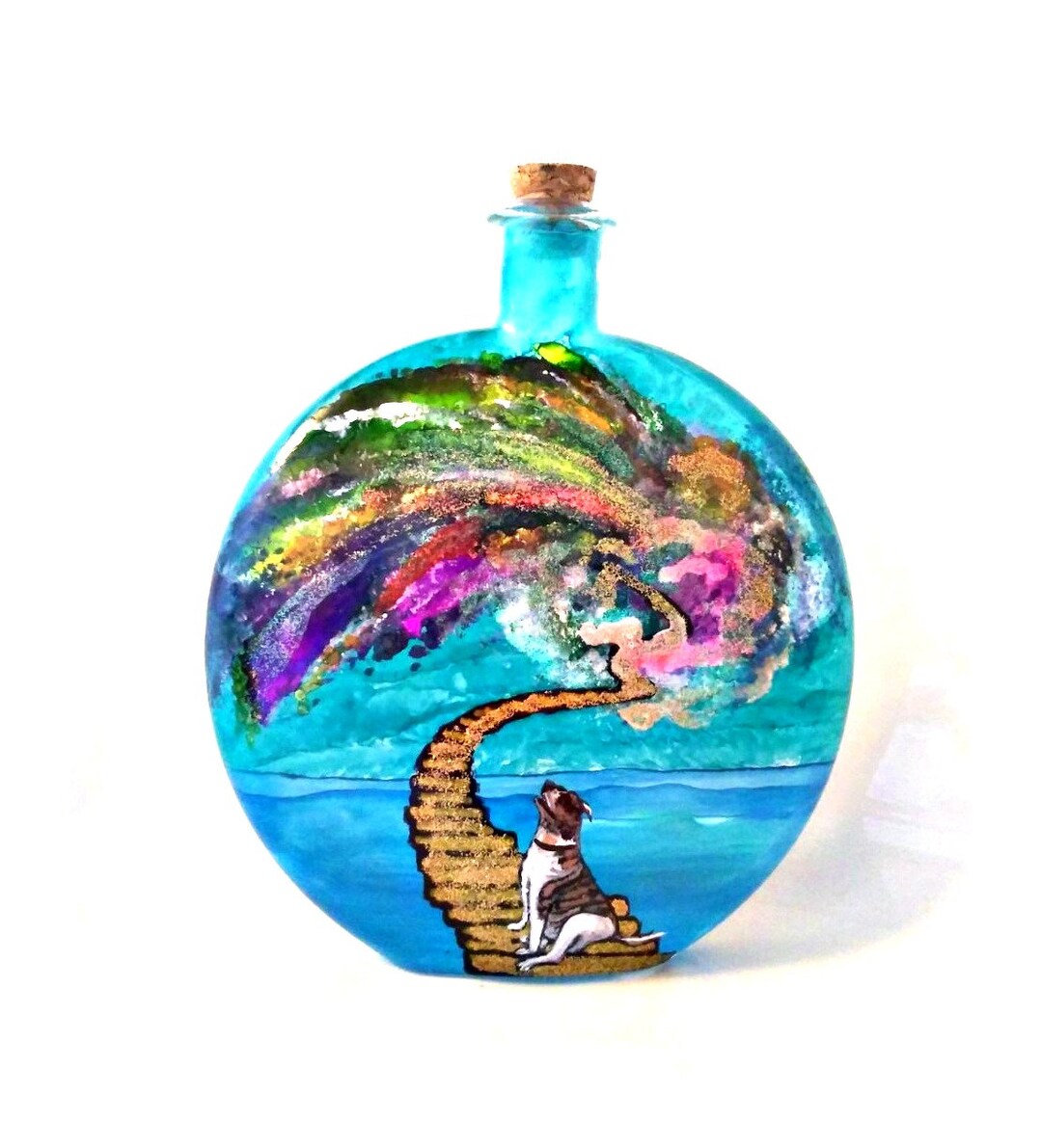 Hand Painted Rainbow Bridge Pet Memorial Urn: Dog or Cat Ash Keepsake ...