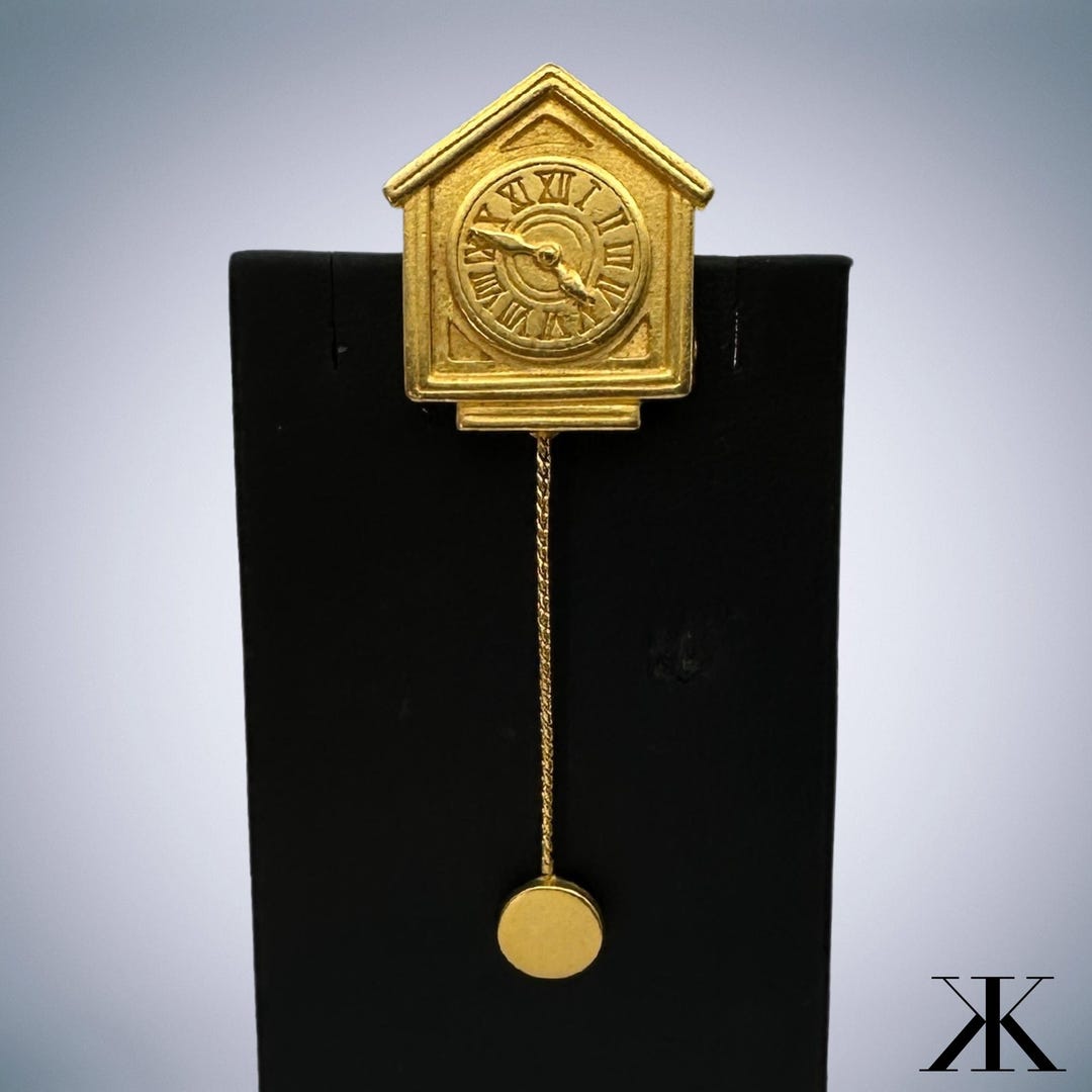 Vintage Stamped JJ Jonette Pendulum Wall Clock Pendant Pin Gold Tone ...