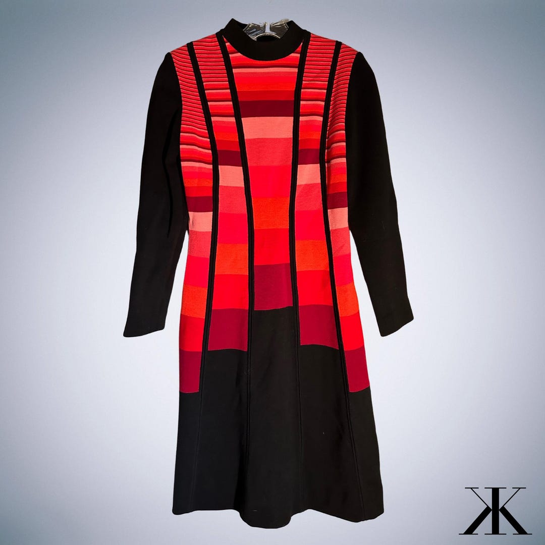 Vintage 1960’s Wool Op Art Mod Go Go Leetex Dress With Square Rectangle ...