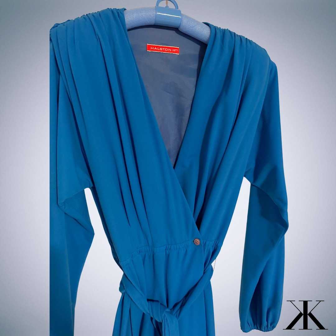 Vintage Halston III Blue Chiffon Pleated Wrap Tie Belted Dress - Etsy