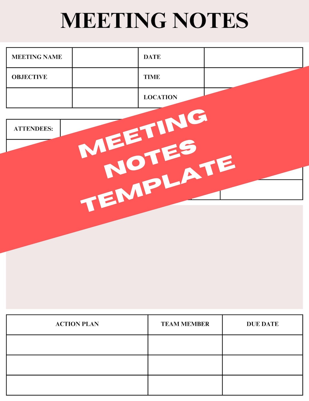 Meeting Notes Customizable Printable Template - Etsy