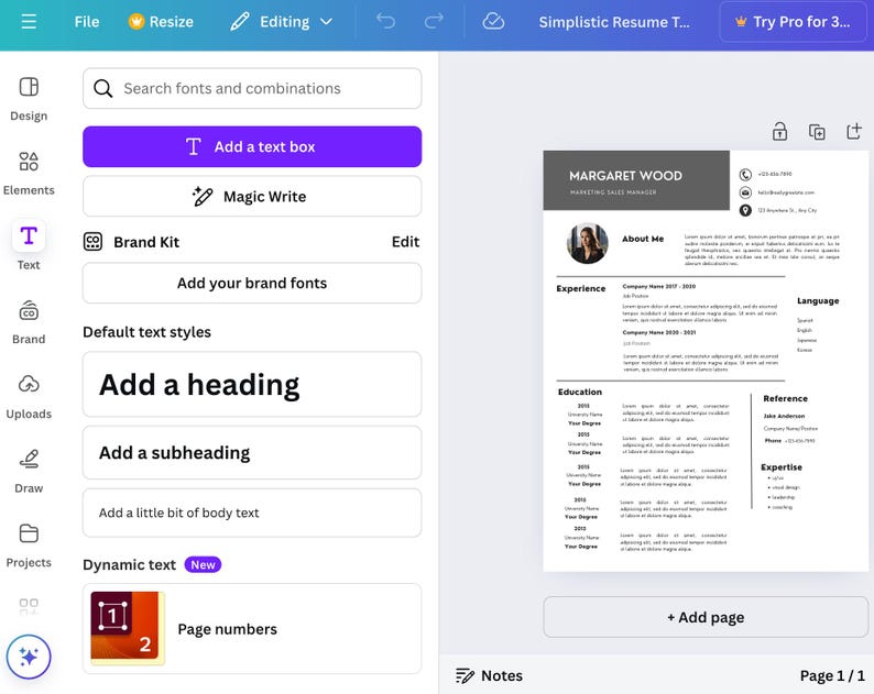 Minimalistic Digital Resume Template – Clear & Professional Design - Etsy