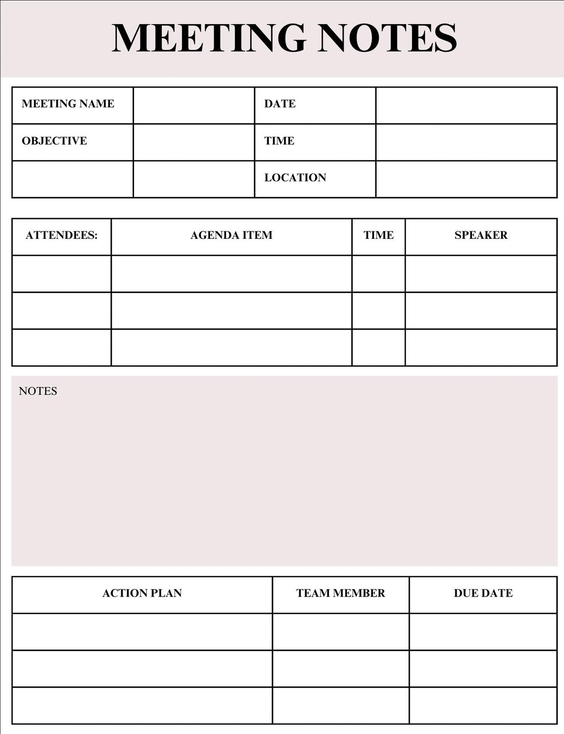 Meeting Notes Customizable Printable Template - Etsy