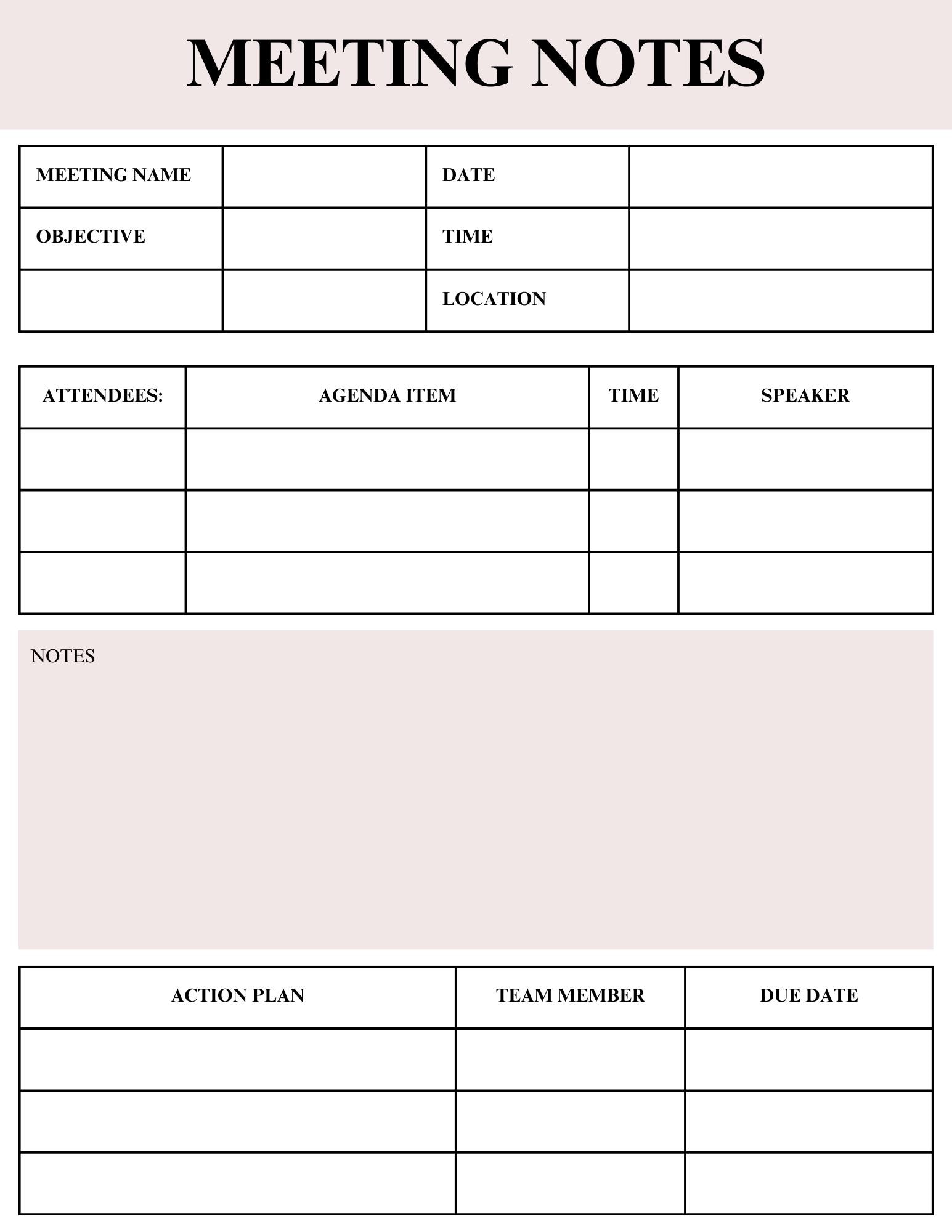 Meeting Notes Customizable Printable Template - Etsy