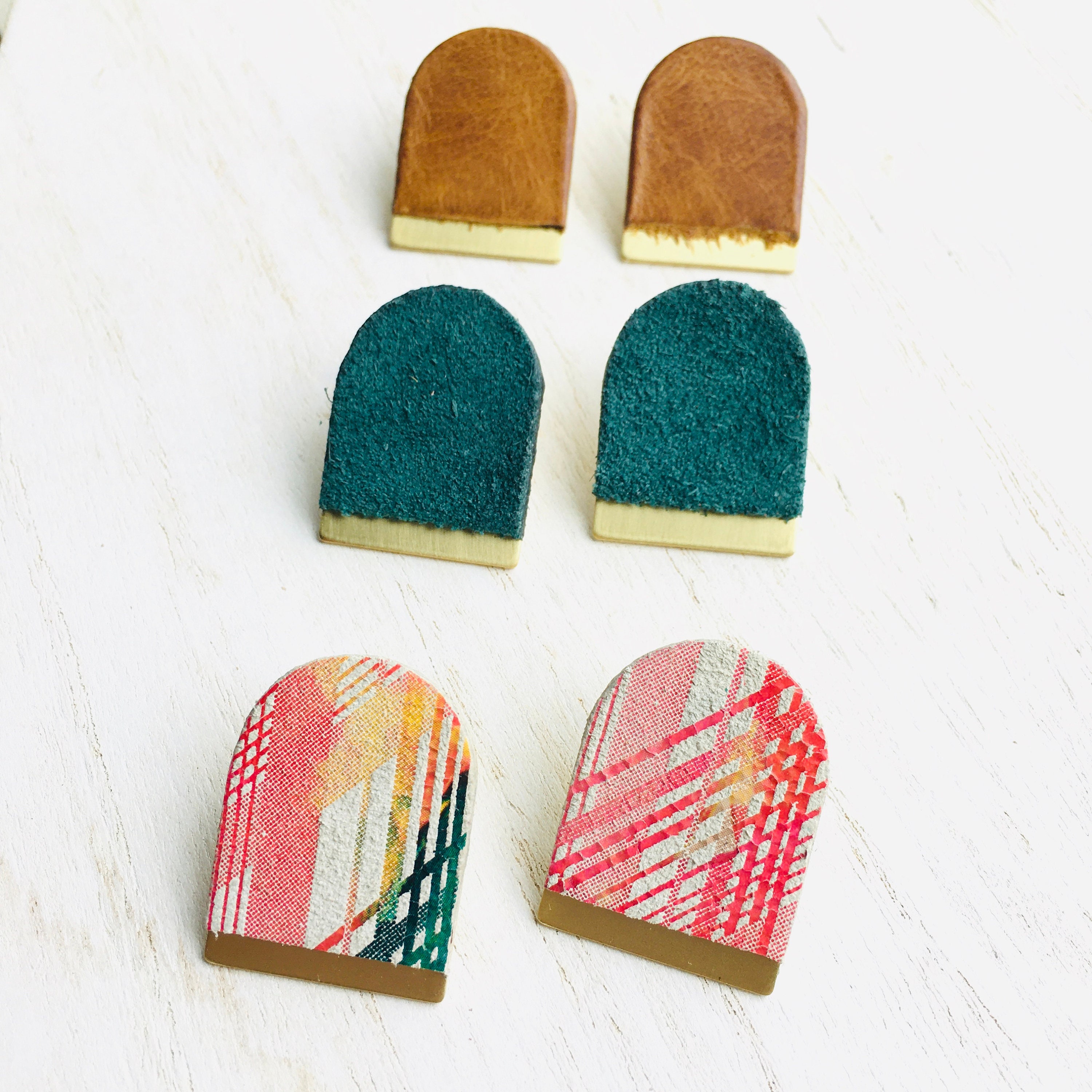 Large Arch Post Earring Leather and Brushed Brass Modern | Etsy