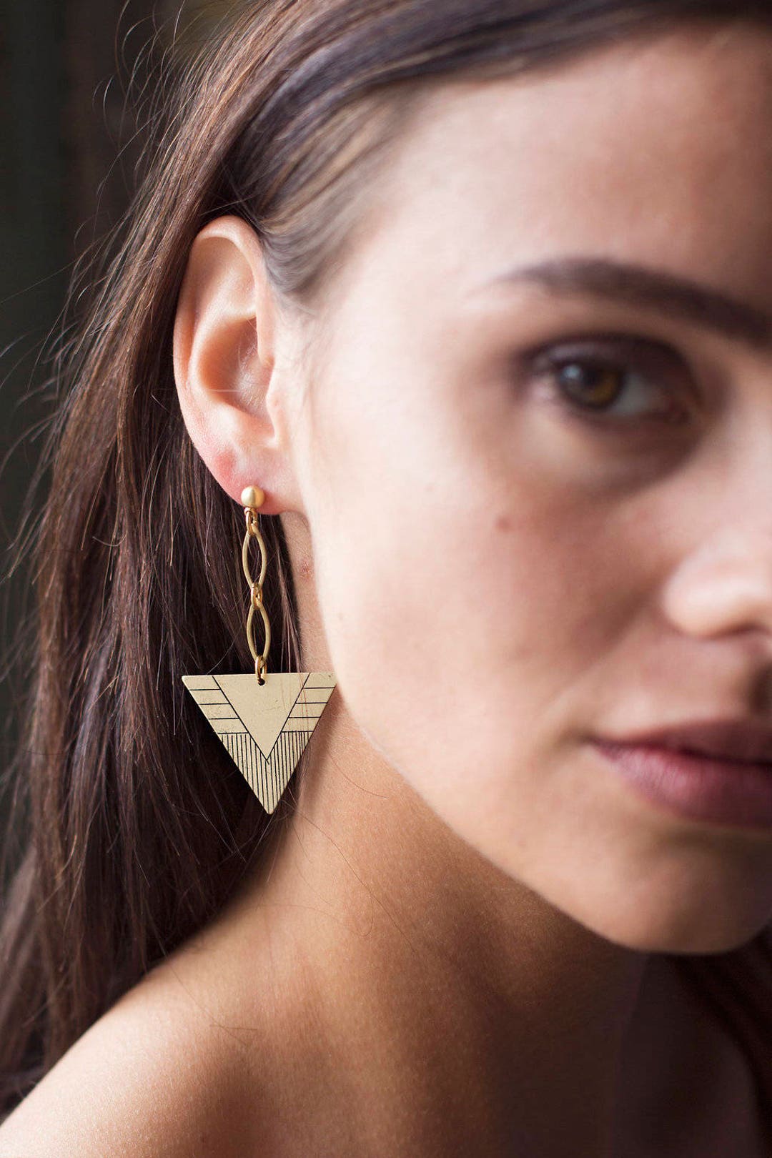 Triangle Earrings Triangle Dangle Dangle Earrings Brass Earrings ...