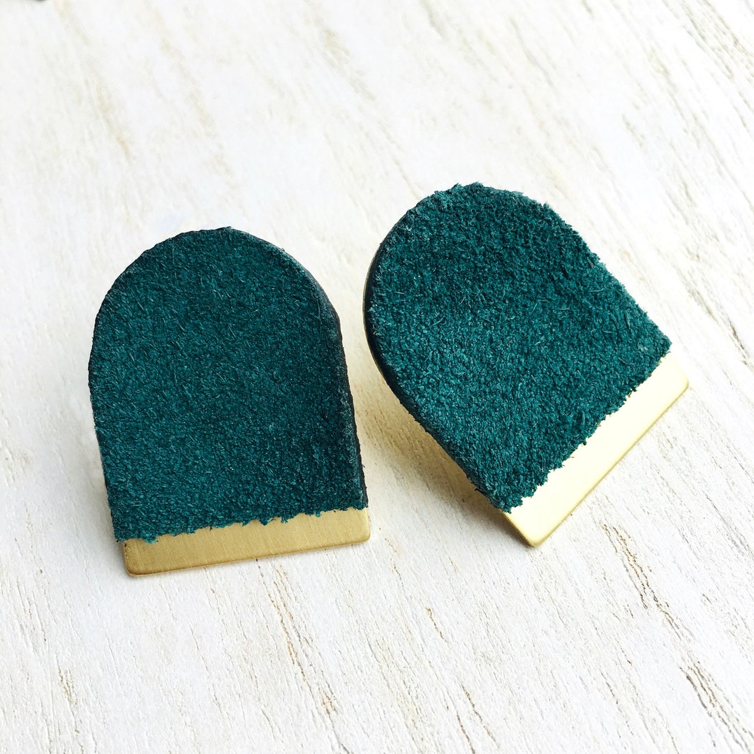 Large Arch Post Earring - Leather and Brushed Brass - Modern and Edgy ...