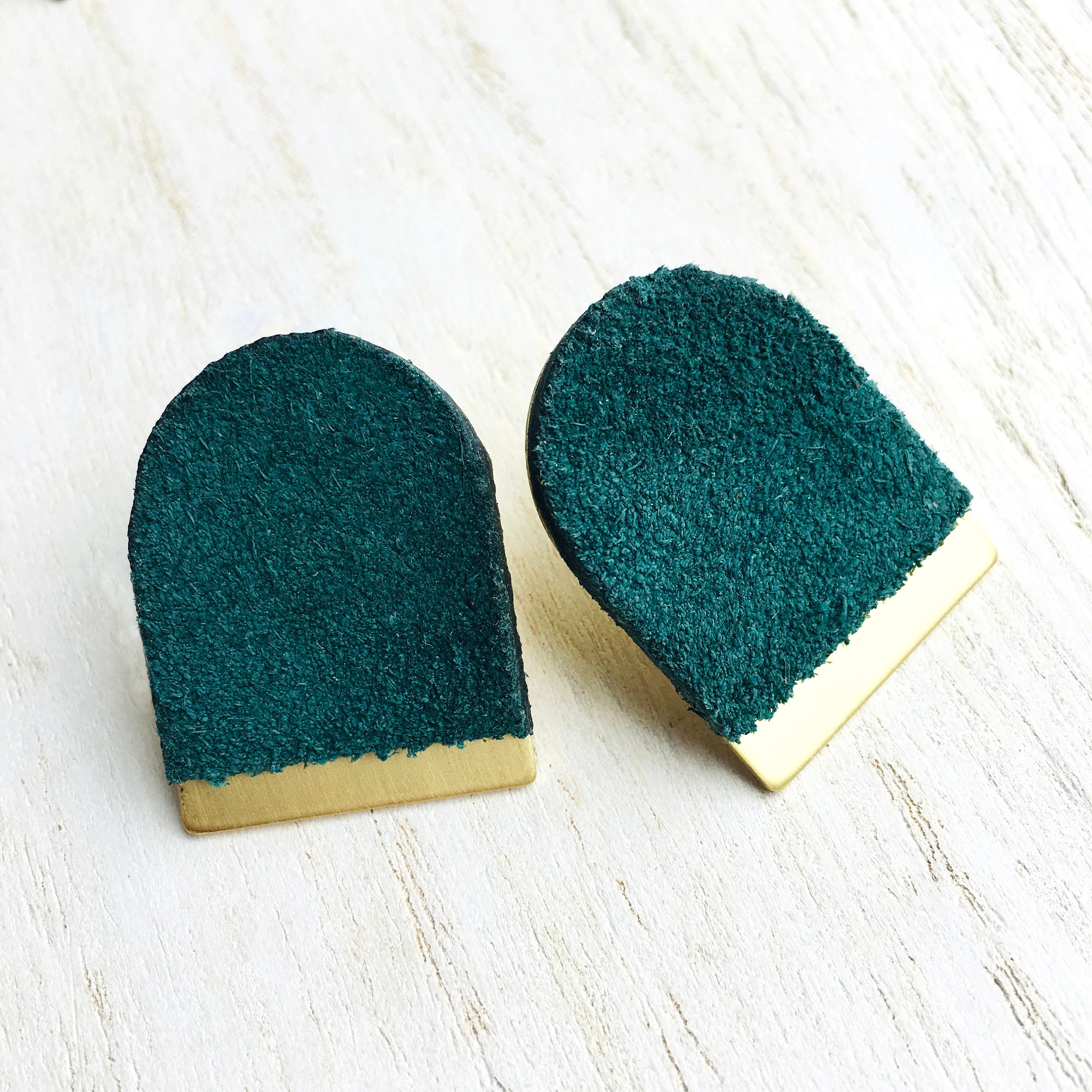 Large Arch Post Earring Leather and Brushed Brass Modern | Etsy