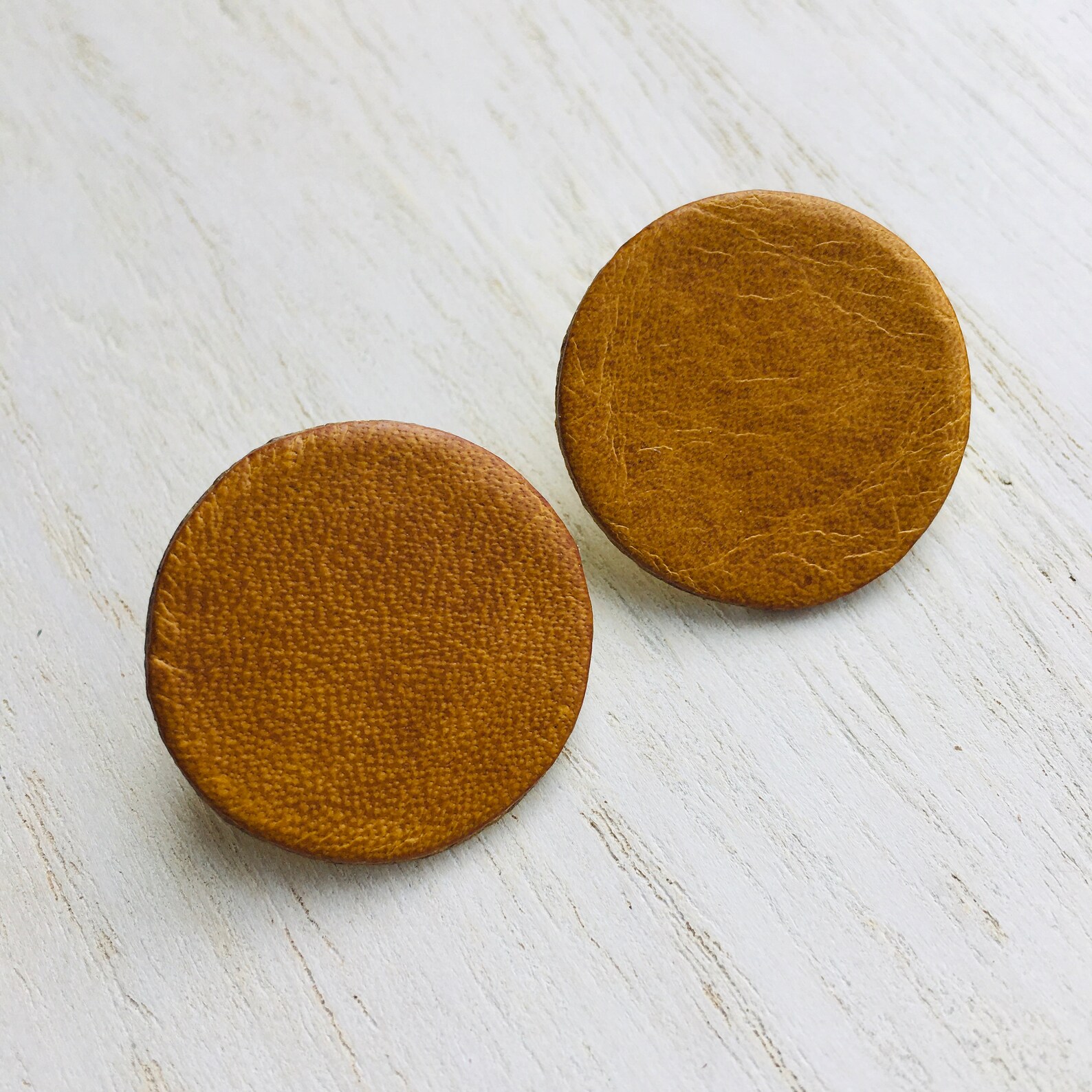 Large Circle Post Earring Leather and Brushed Brass Modern - Etsy
