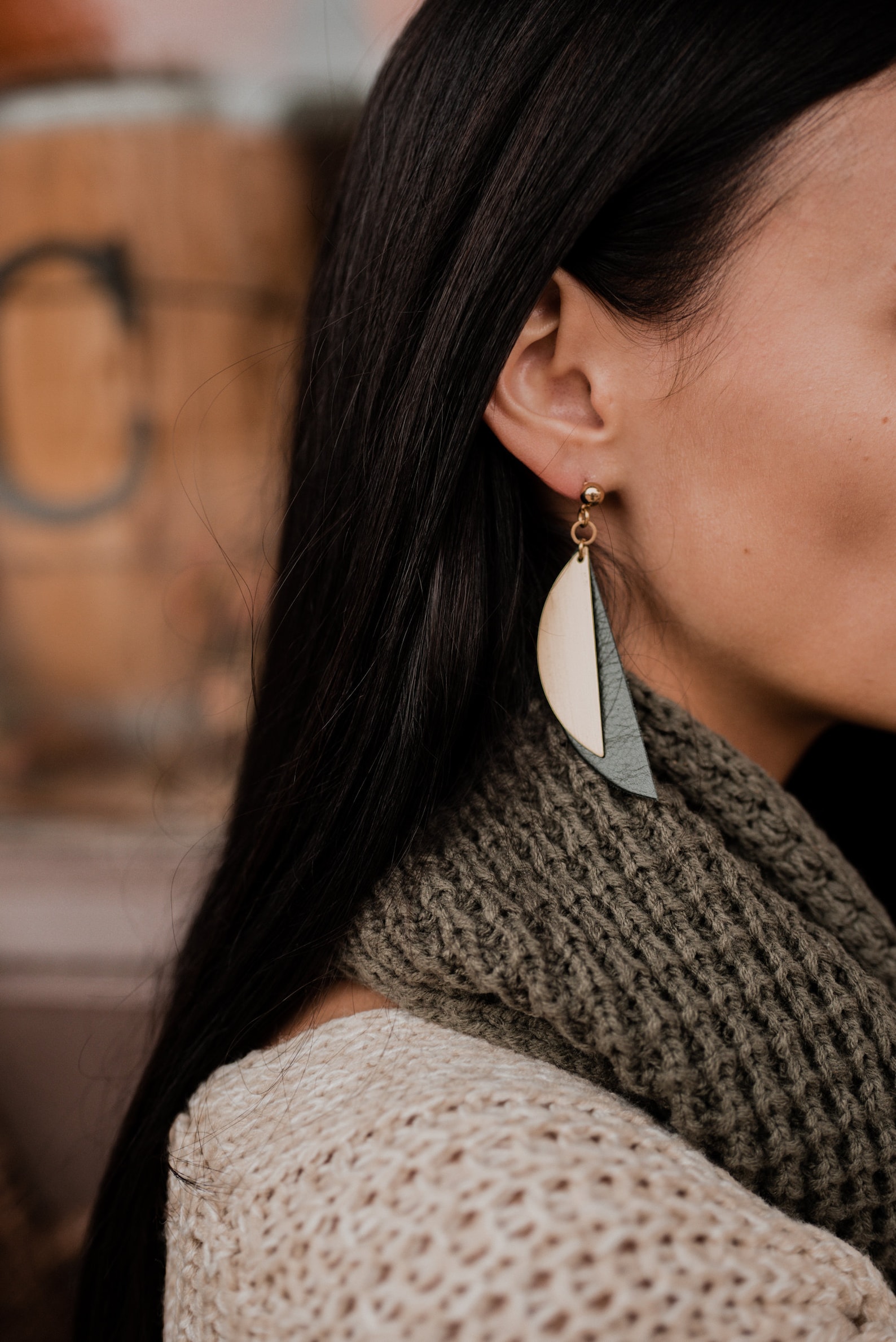Edgy Leather Earrings - Modernist Half Moon Stud Earrings - Etsy