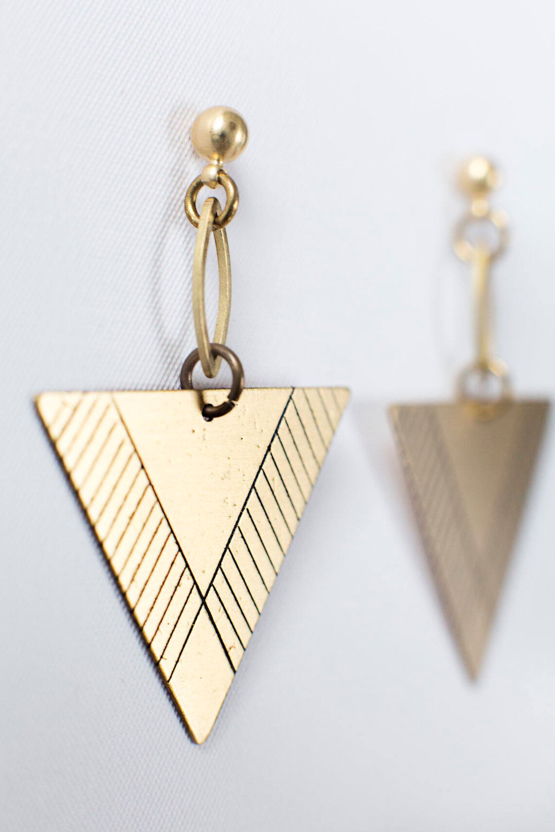 Triangle Earring - Brass Earring - Dangle Earrings - Drop Earring ...