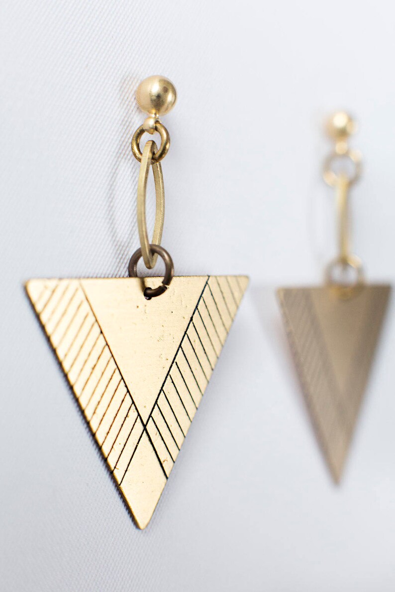 Triangle Earring Brass Earring Dangle Earrings Drop - Etsy