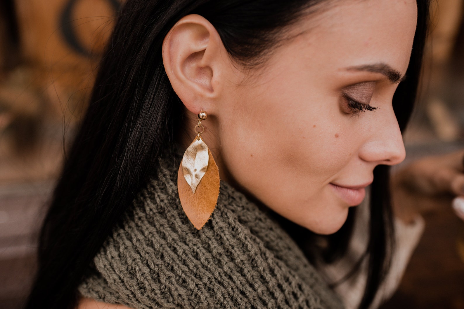 Edgy Earrings - Fall Leaf Autumn Earrings - Modernist Big Stud Earring ...