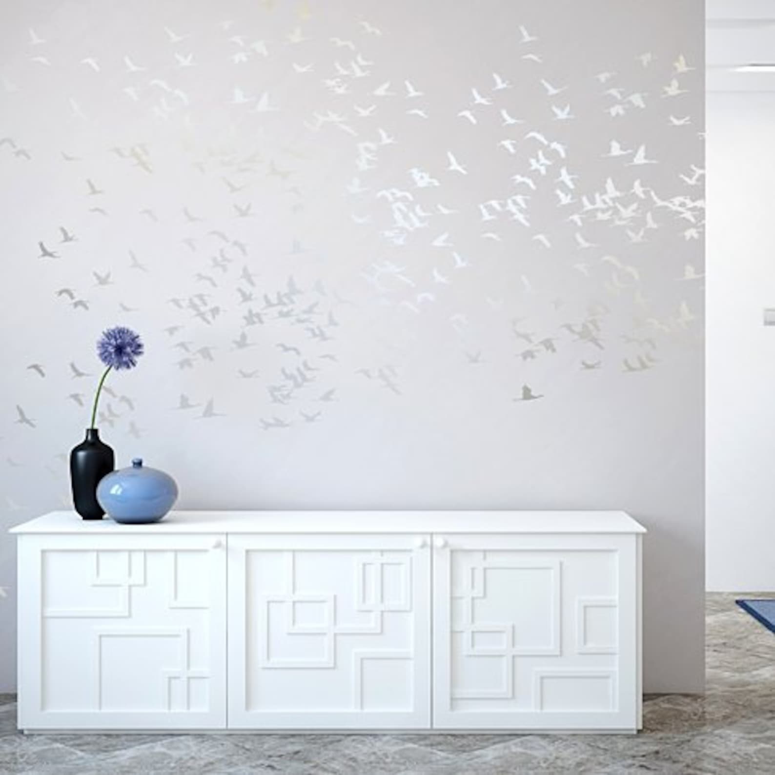 Flock of Cranes Wall Stencil LARGE WALL STENCIL Bird Wall Stencil Easy ...