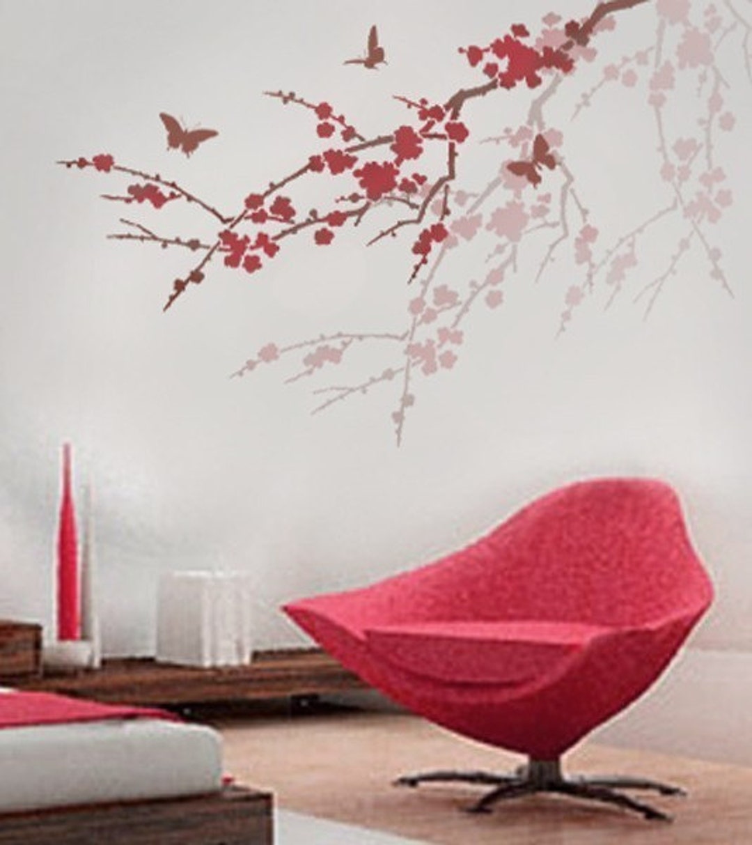 Stencil Sakura and Butterflies. Reusable Stencils Better Than Wall Decals - Etsy
