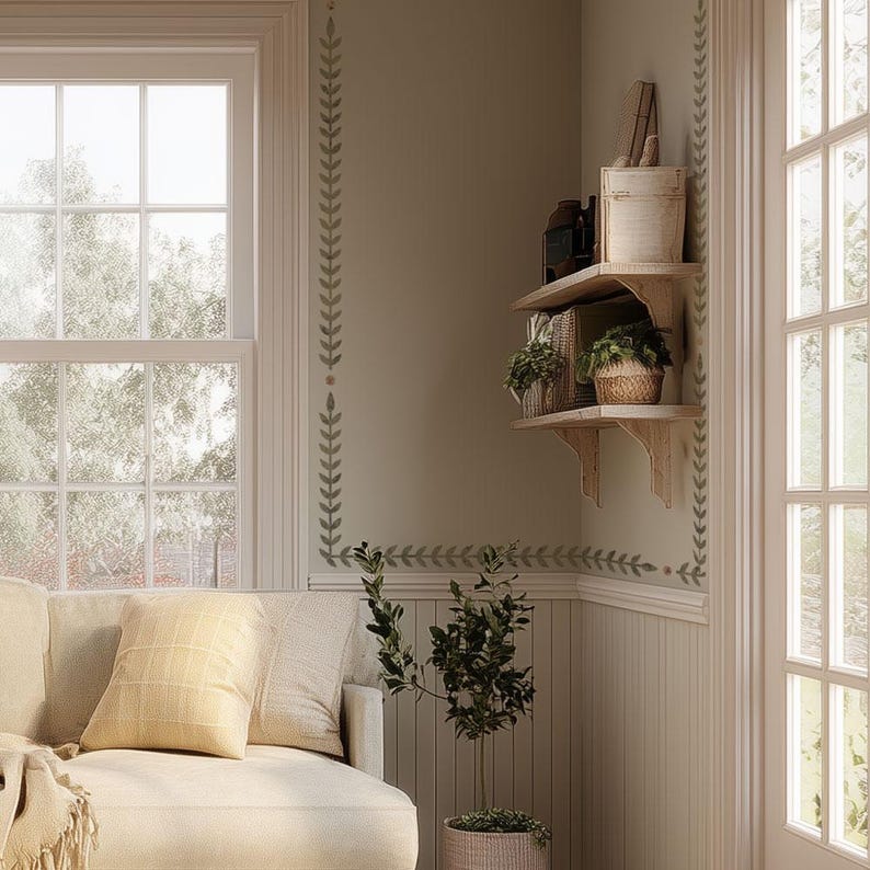 Rosemary Trim Border Stencil - Cottage Core Botanical Design for DIY ...