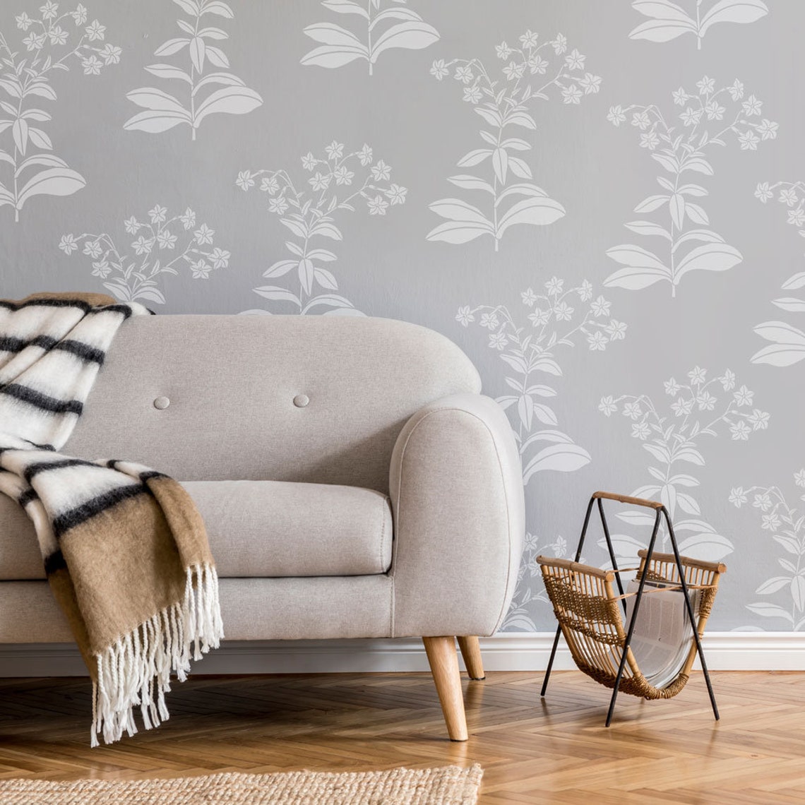 Flowering Tobacco Botanical Stencil - Large Floral Wall Stencil for ...